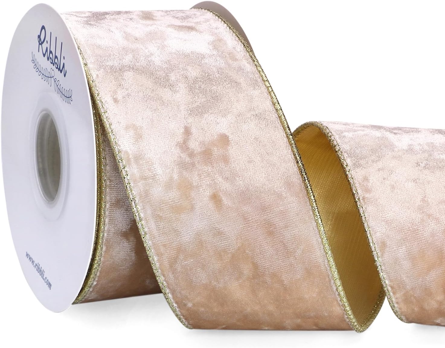 Amazon.com: Ribbli Champagne Velvet Wired Ribbon 2.5 Inch Metallic ...