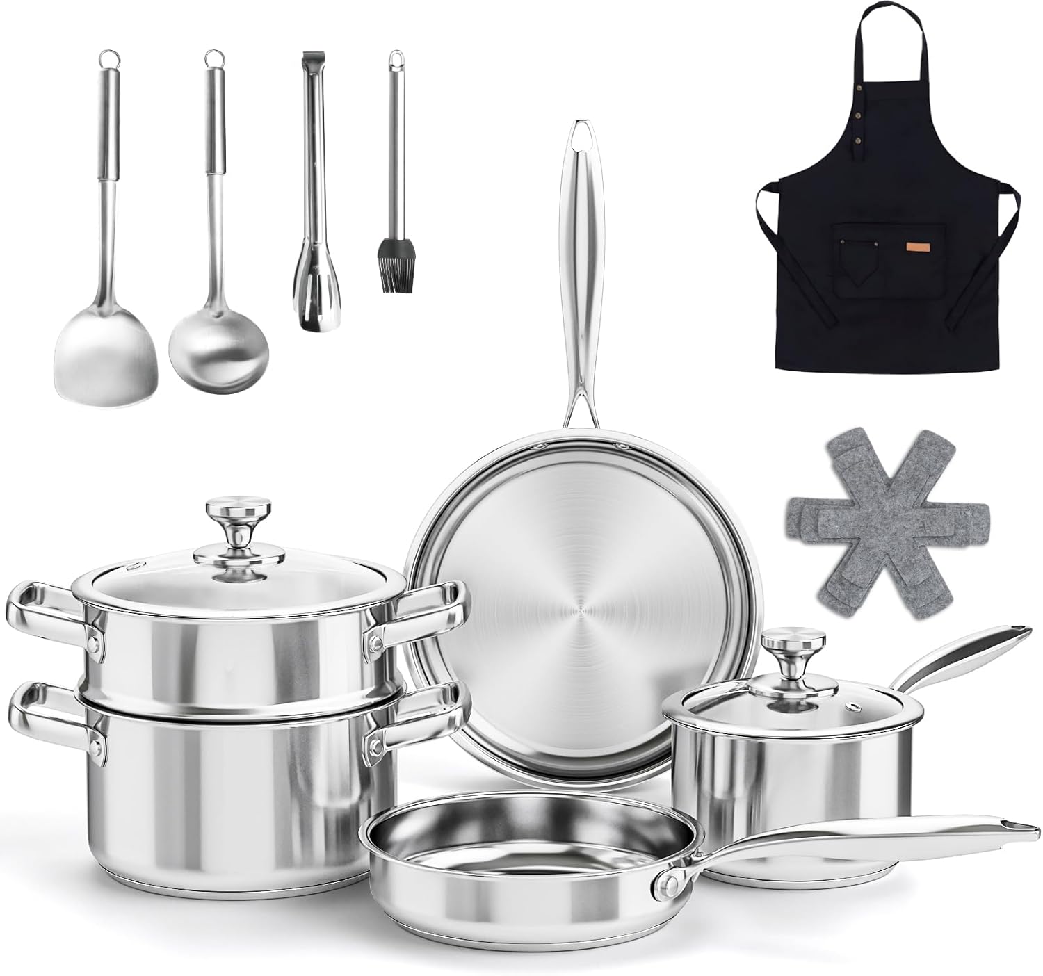Amazon.com: ASKSCICI Stainless Steel Cookware Set, 16-Piece Pots and ...