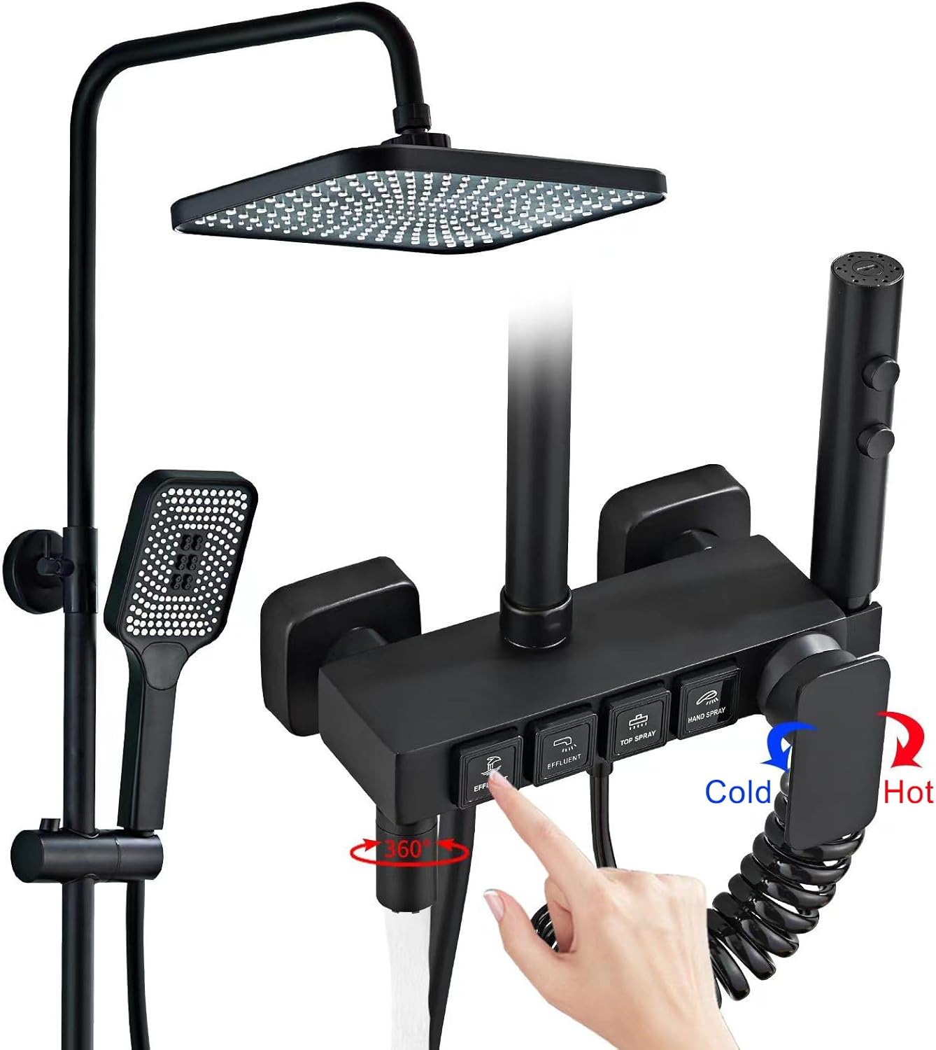 Système de Douche Noir Colonne de Douche Réglable en Hauteur Kit de ...