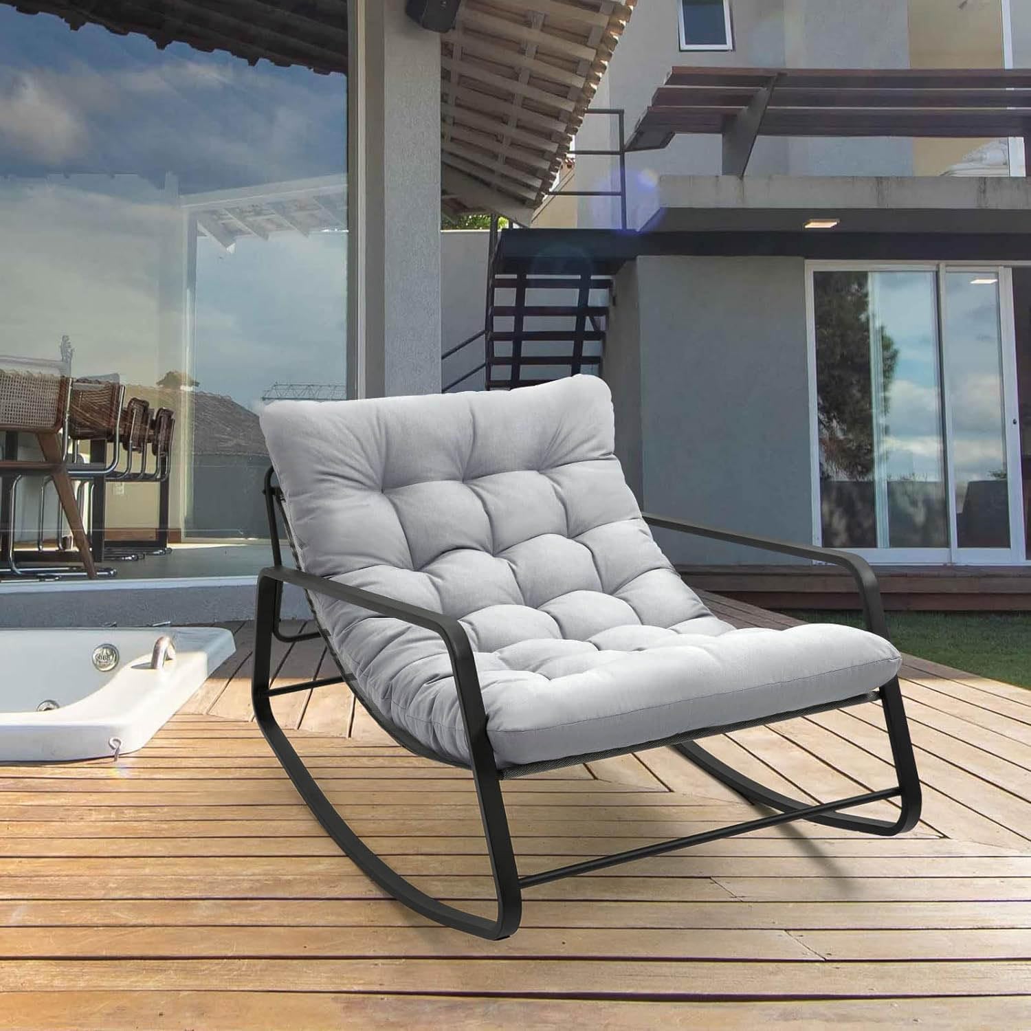 Amazon.com: BALANBO Rocking Chair Black Walnut Wood Patio Rocking ...