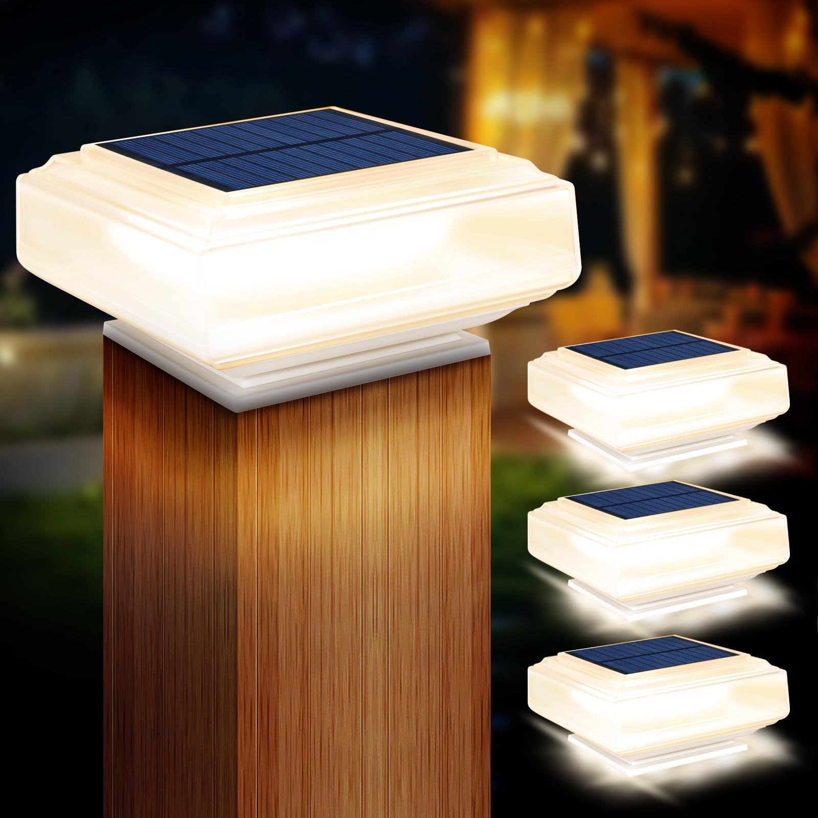 AMFUN 4 Pack Home Solar Post Lights, LED Fence Posts Cap Lights ...