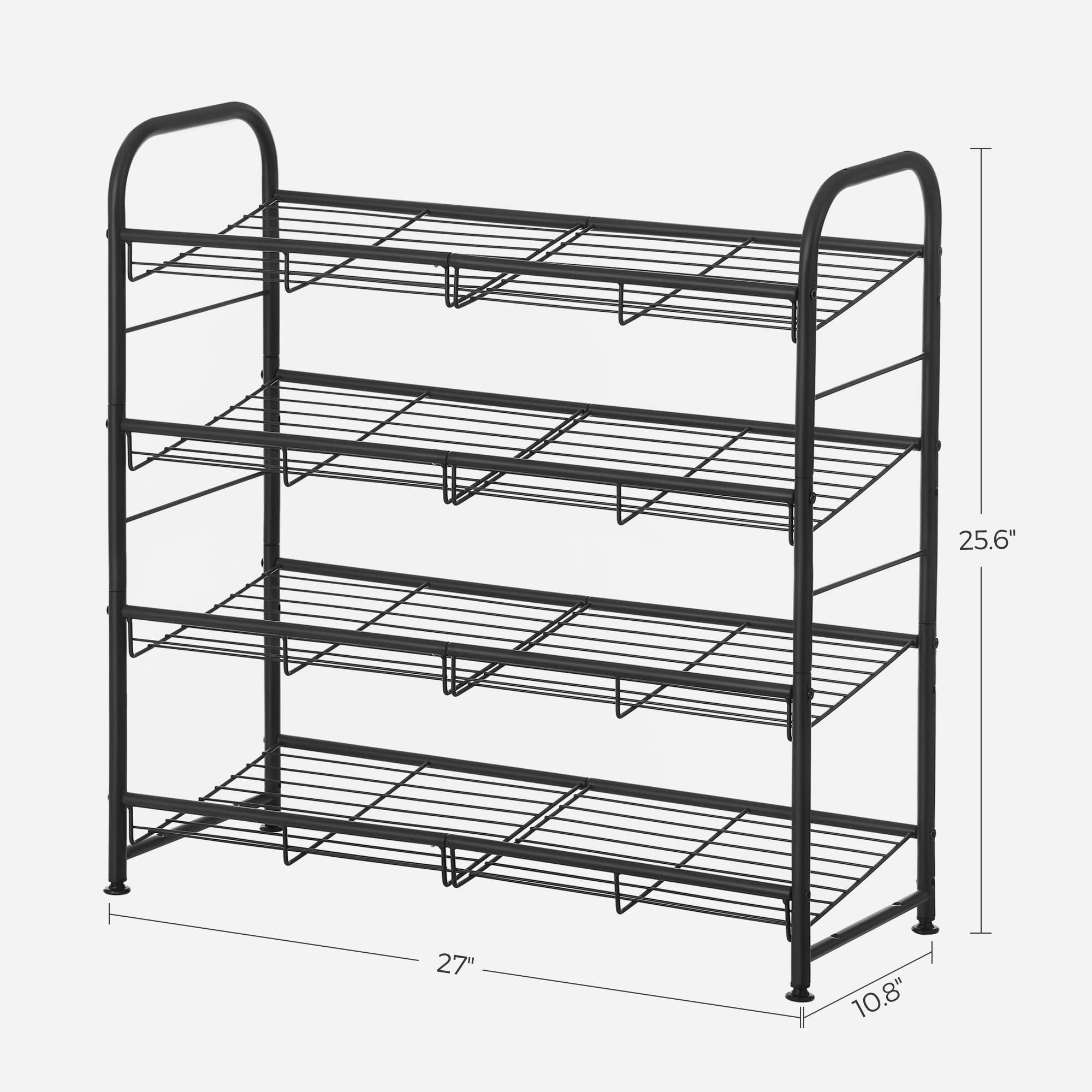 SONGMICS Stackable Shoe Rack, 4-Tier Shoe Storage Organizer, Holds 12 ...