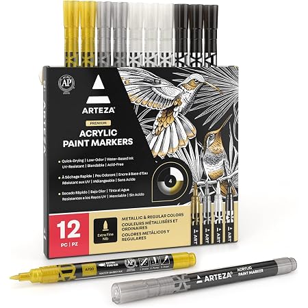 Amazon.com: ARTEZA Metallic Acrylic Paint Pens, Set of 2, Silver & Gold ...