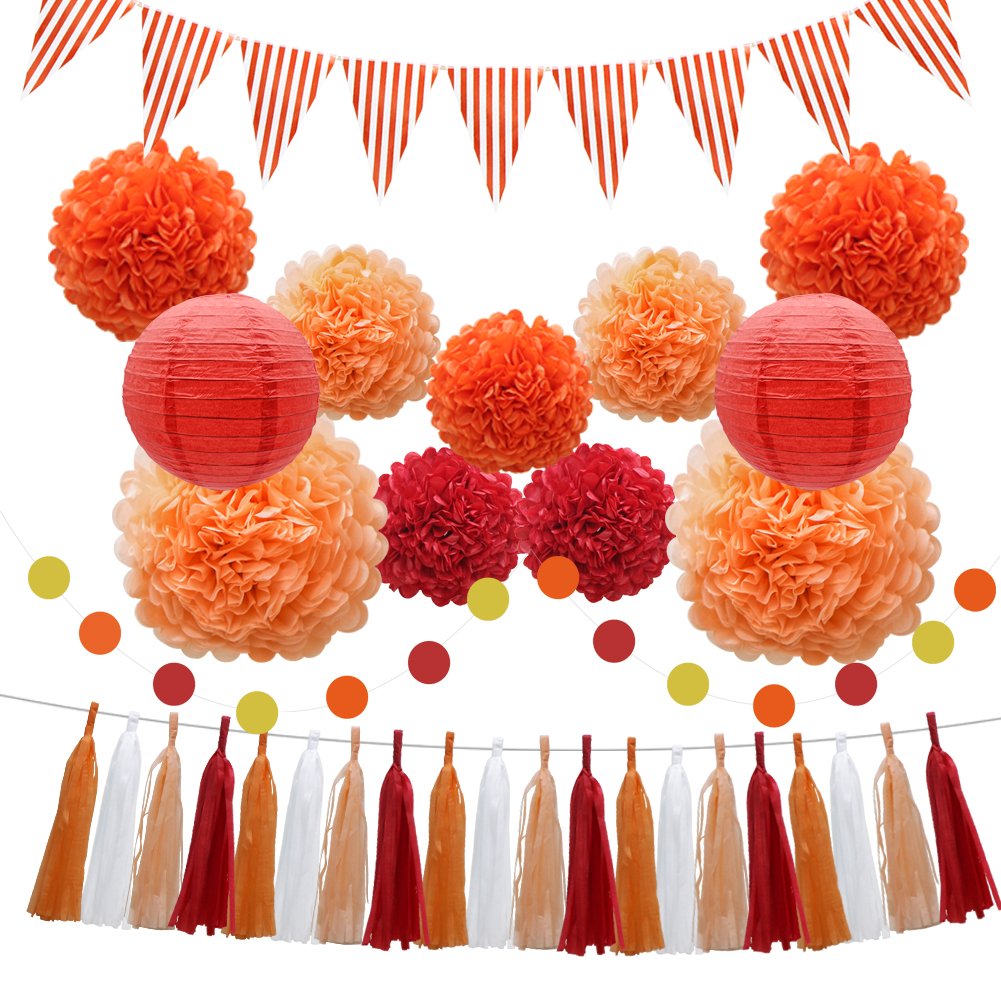 Amazon.com: 33pcs Party Decorations Supplies Set, Paper Lanterns Tissue ...