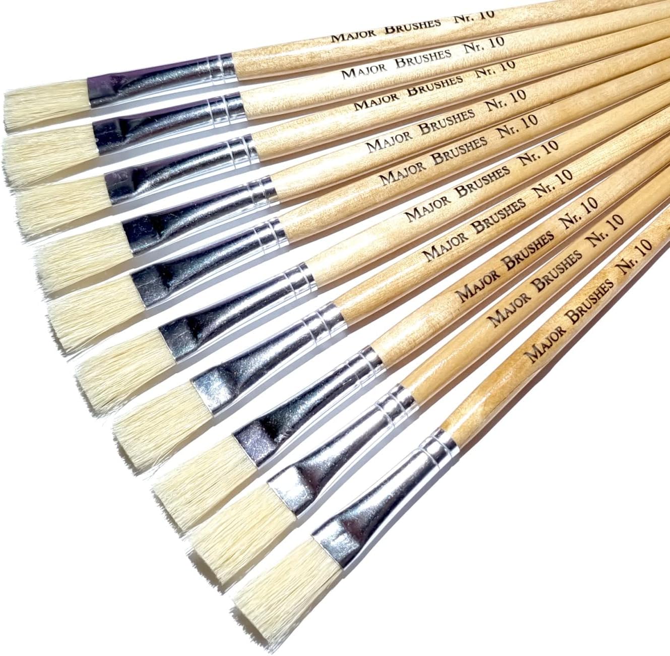 Major Brushes Hog Bristle Short Flat Tip Brushes Size 10 - Set of 10 ...