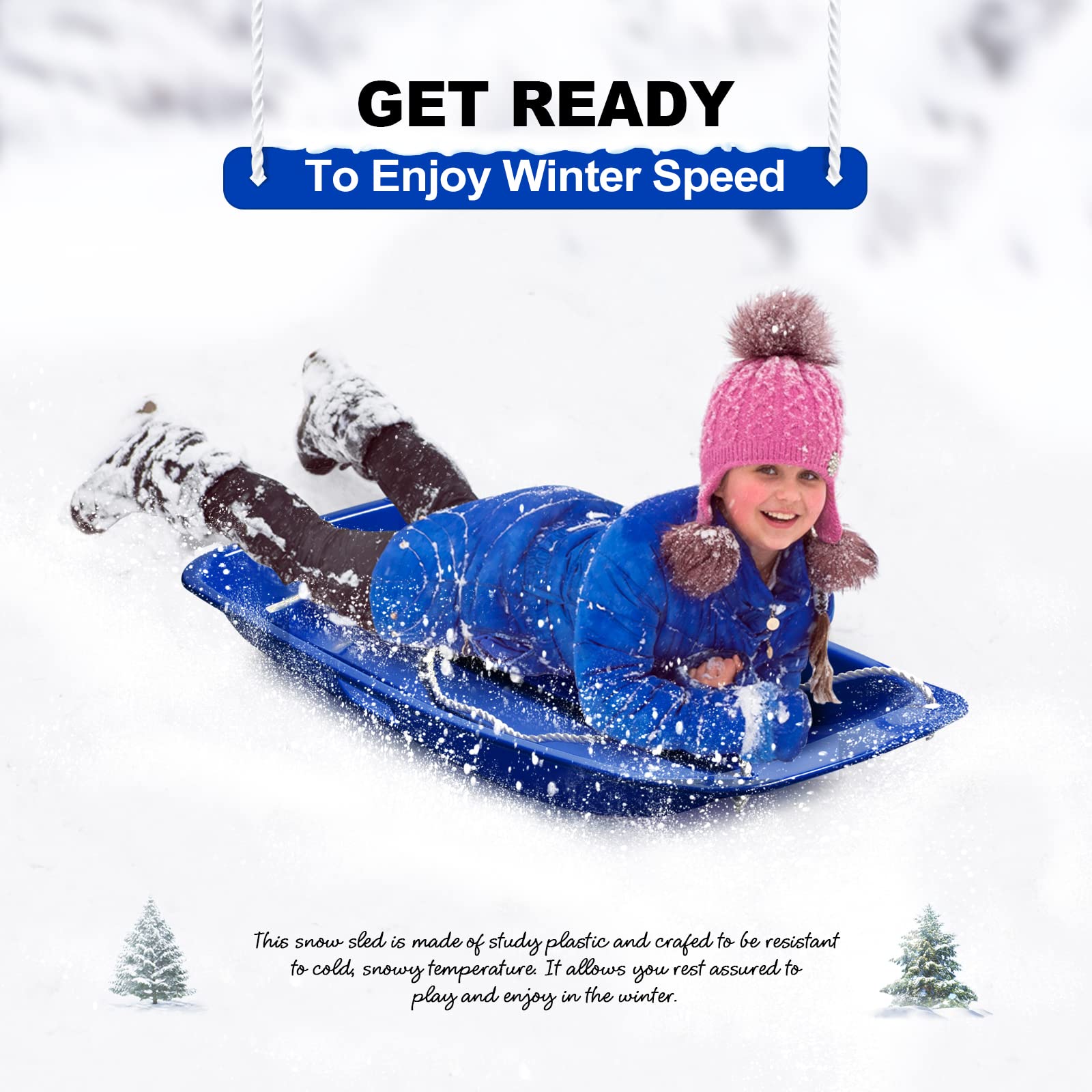AGPTEK 35/31/26.5/25 Inch Durable Downhill Sprinter Toboggan Snow Sled ...