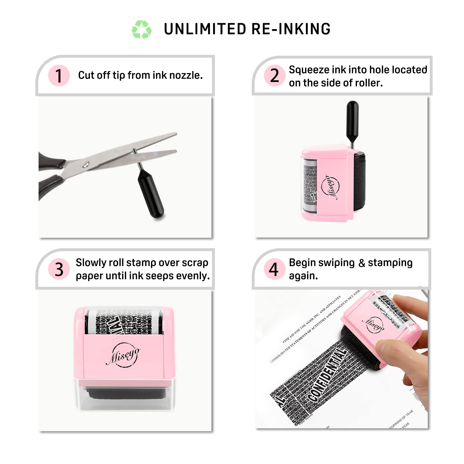 Snapklik.com : Miseyo Identity Theft Protection Roller Stamp Set - Pink