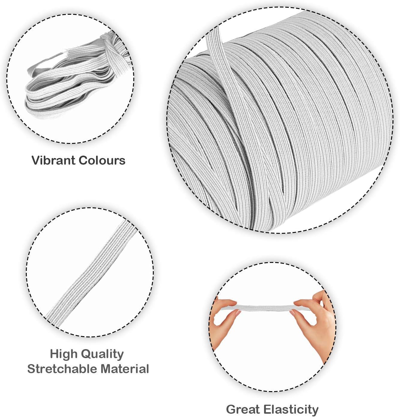 5m Elastic, Flat Elastic Band 6mm Elastic Cord White Earloop Cord ...