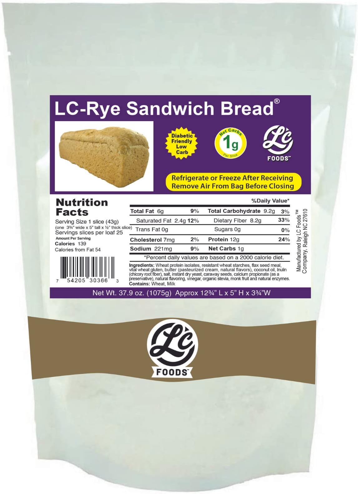 Amazon.com : LC Foods Low Carb Large Rye Bread With Caraway Seeds | No ...