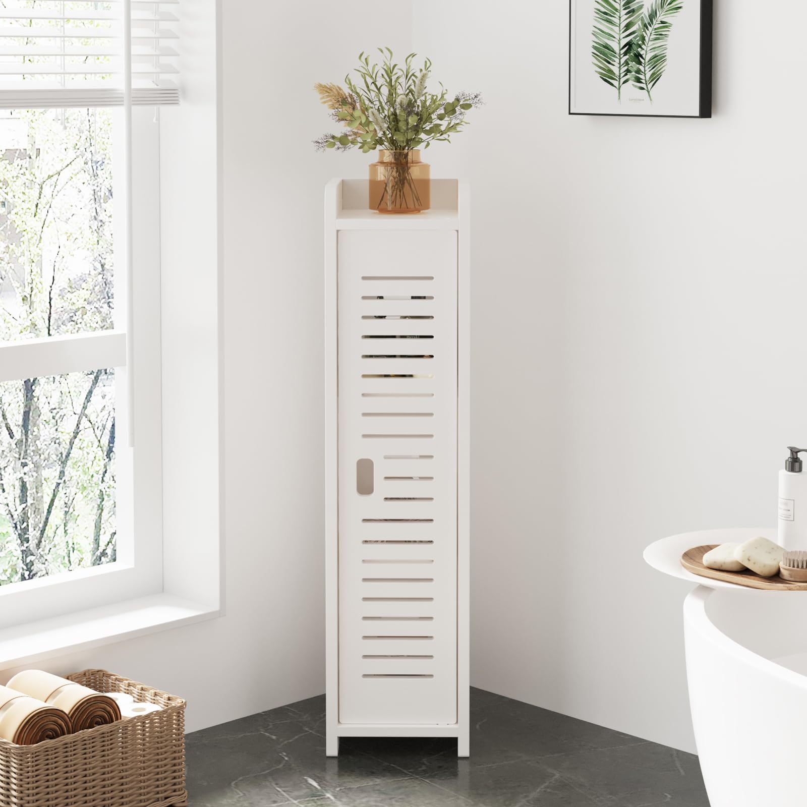 Dripex 4 Tier Bathroom Floor Cabinet, Slim White Storage Cabinet with ...