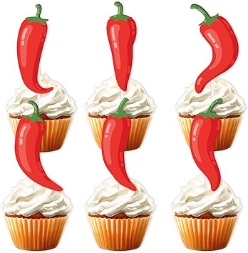 Amazon.com: 18pcs Red Glitter Chili Cupcake Topper Traditional Fiesta ...