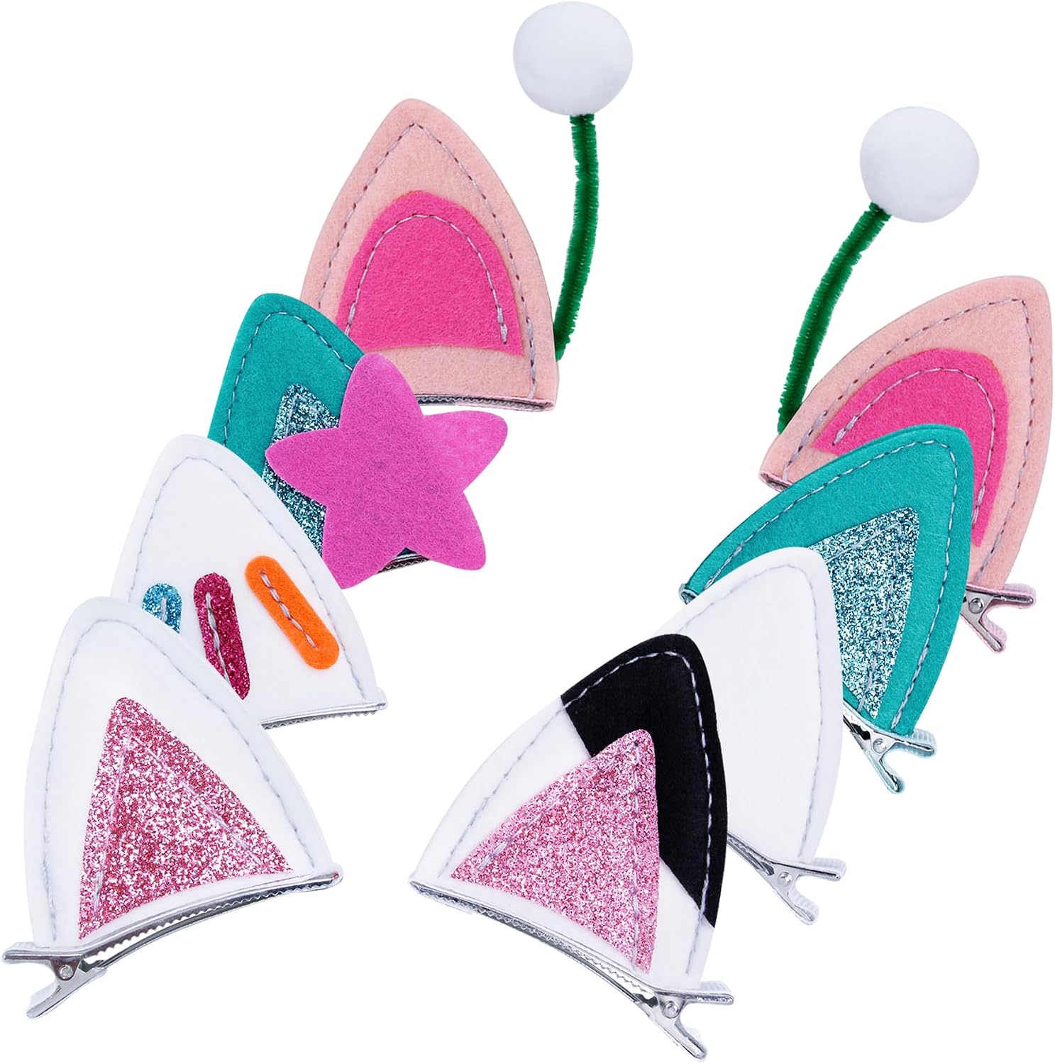 Amazon.com: HOMEZZO Cat Ears Hair Clips - 4 Pcs Felt Cat Ears Glitter ...