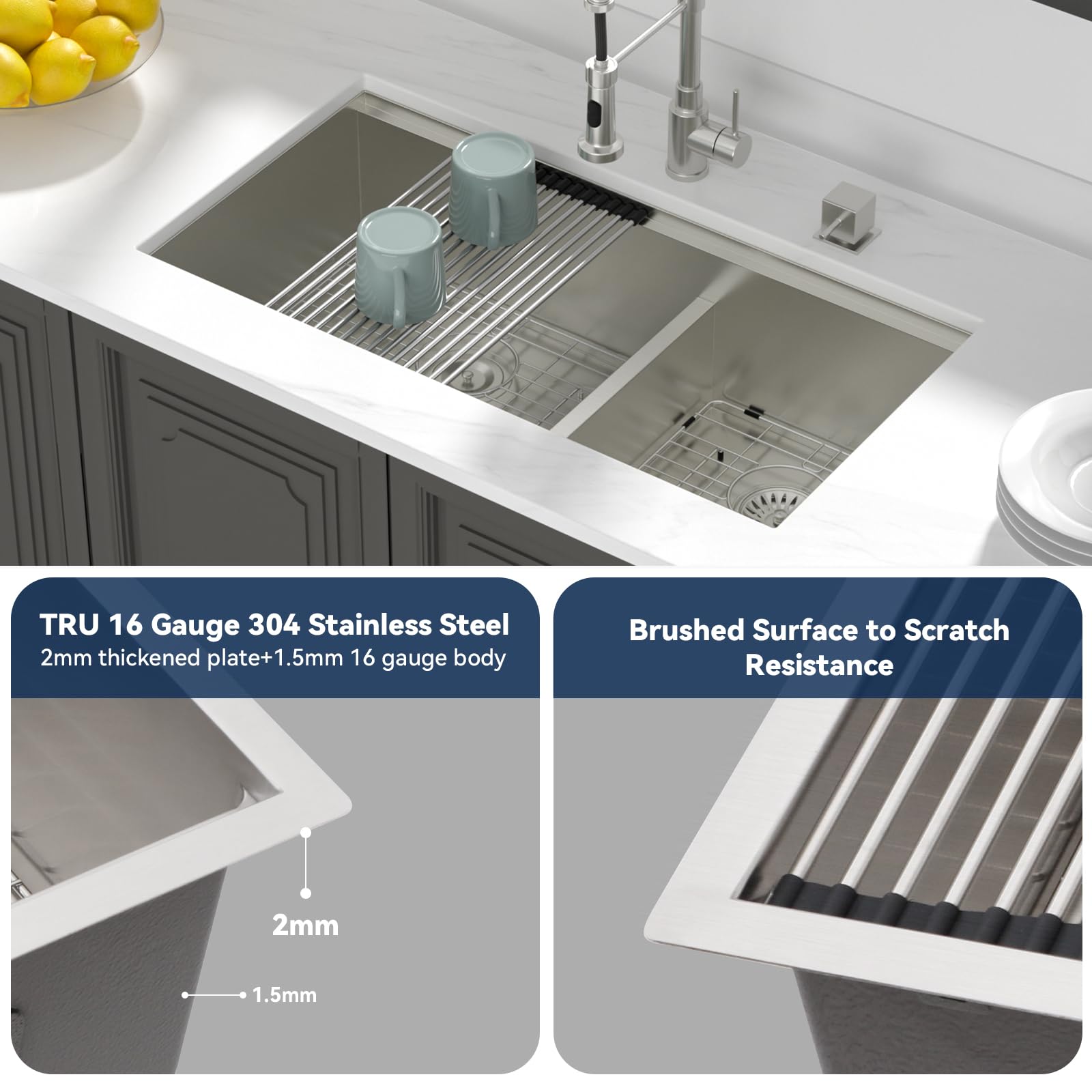 Snapklik.com : Lordear 36 Inch Double Bowl Kitchen Sink 16 Gauge ...