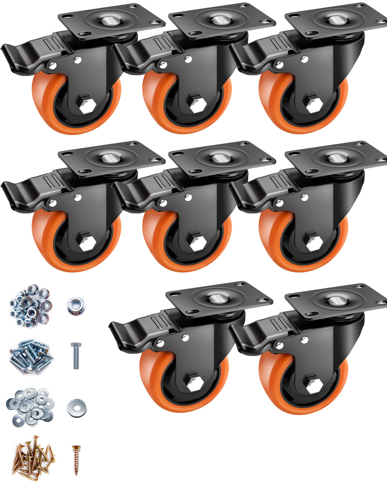 Snapklik.com : Casters, 3" Caster WheelsCasters Set Of 8 Heavy Duty ...
