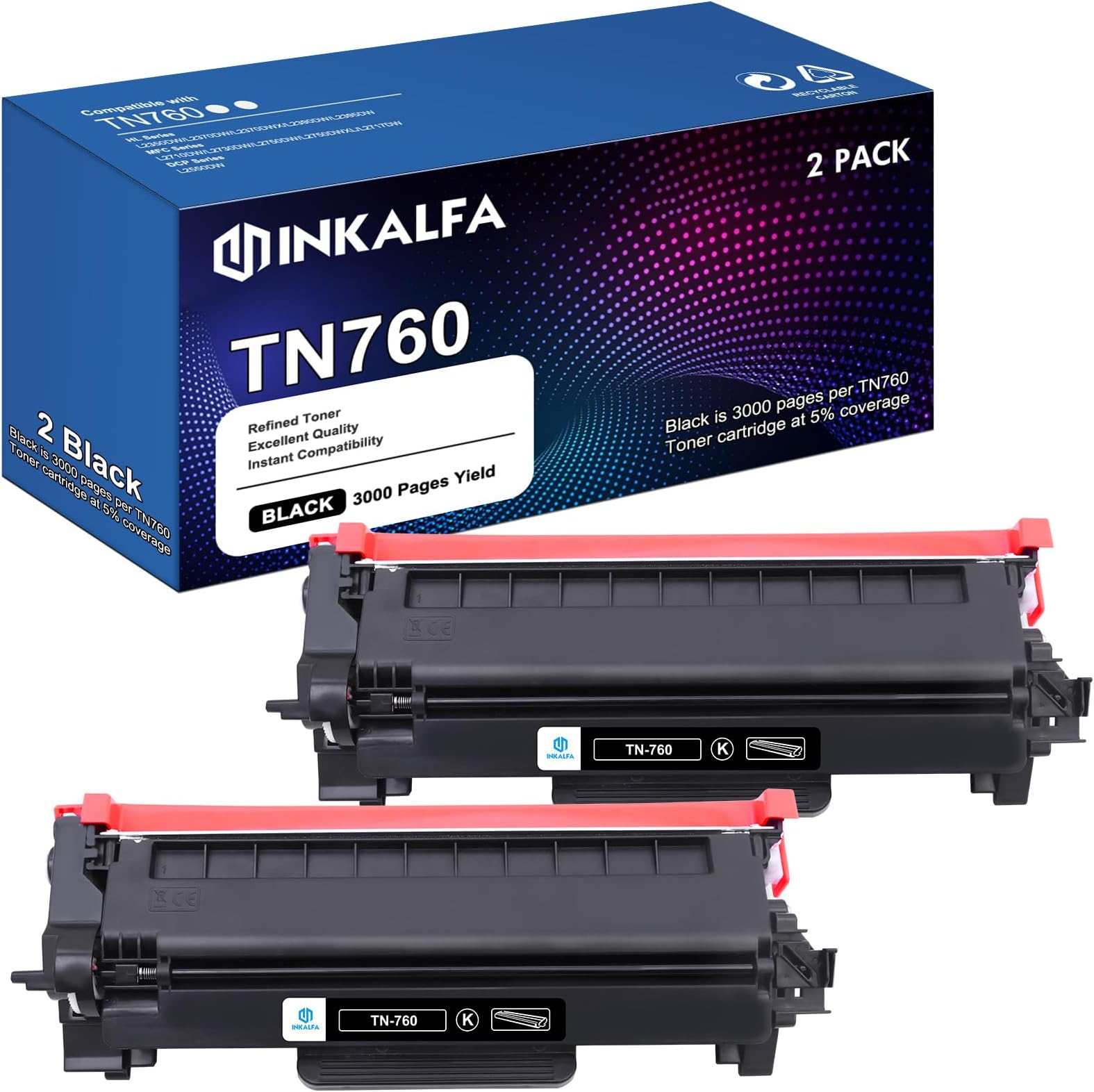 TN760 TN-760 TN-730 TN730 Toner Cartridge 2-Pack High-Yield Black ...