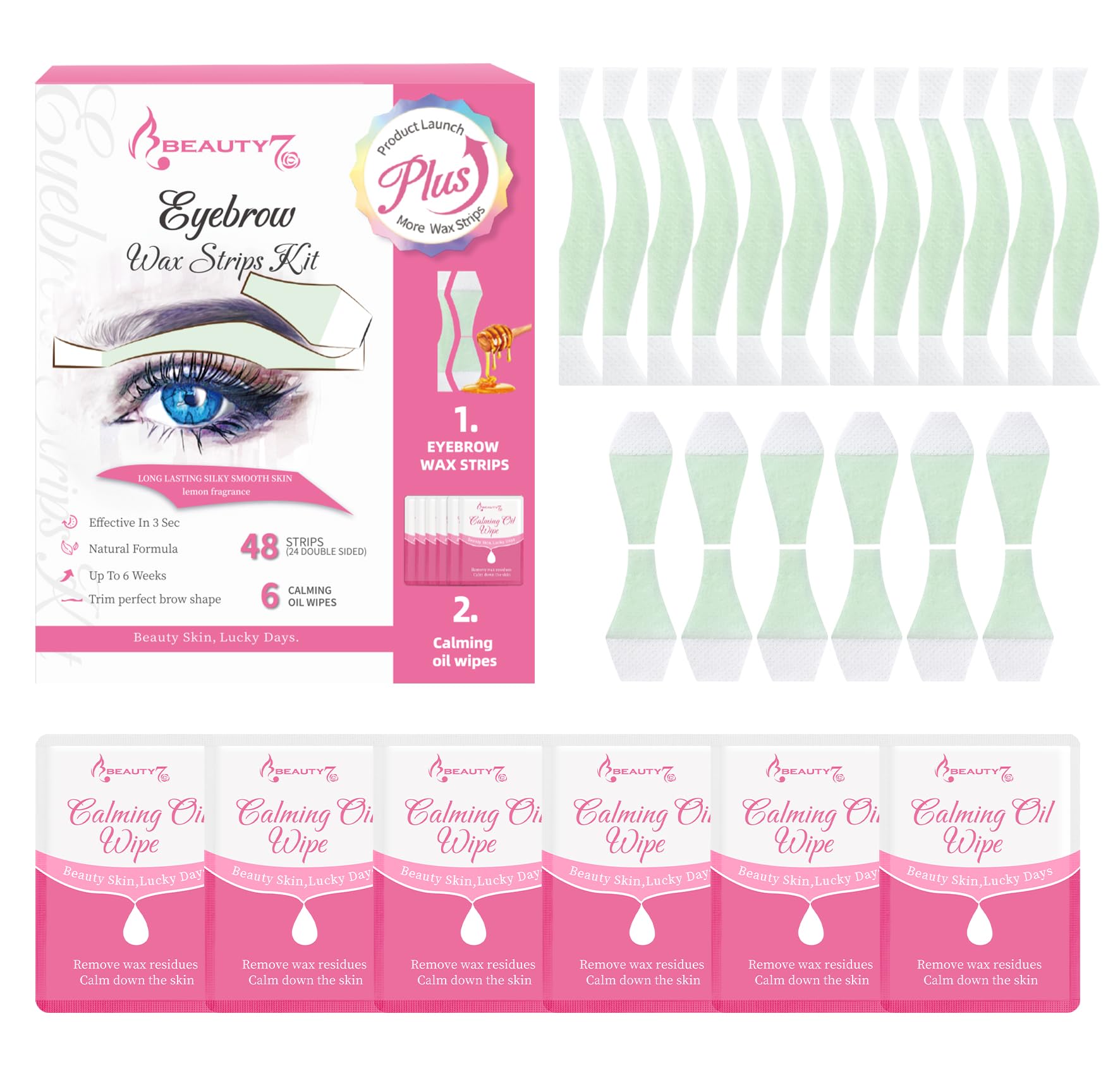 Amazon.com : Beauty7 Eyebrow Wax Strips, Plus Volum Eyebrow Waxing Kit ...