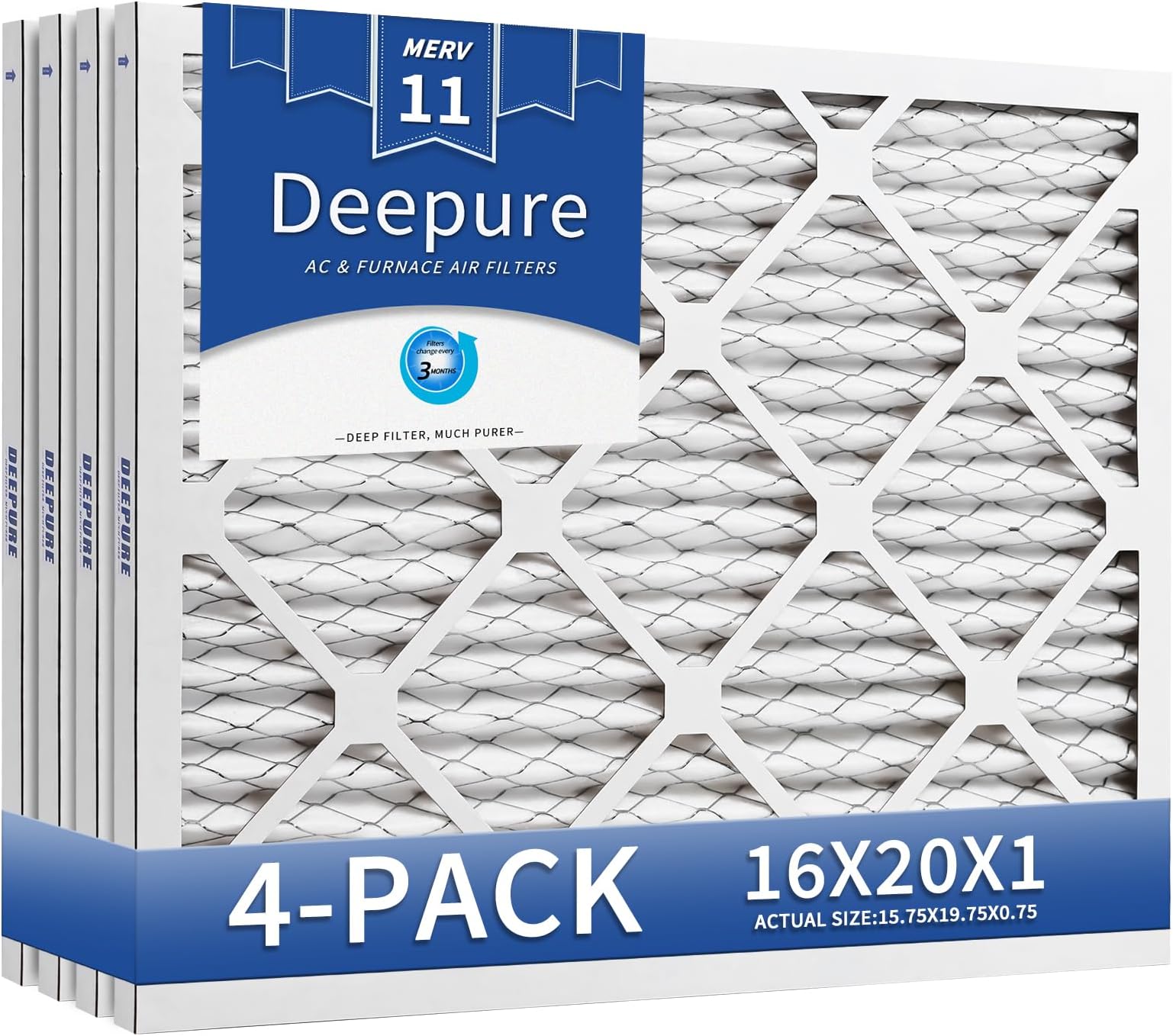 16X20X1 MERV 11 Furnace Filter (4 Packs) - MPR 1200 FPR 7 Electrostatic ...