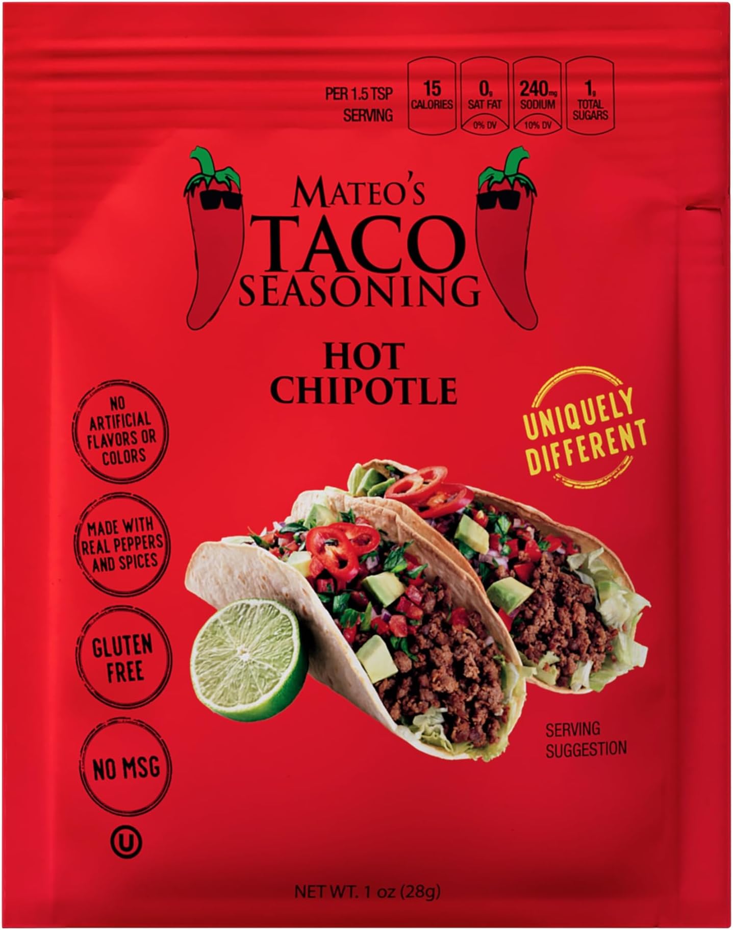 Amazon.com : Mateo's Hot Chipotle Taco Seasoning Mix Packets, 1 Ounce ...