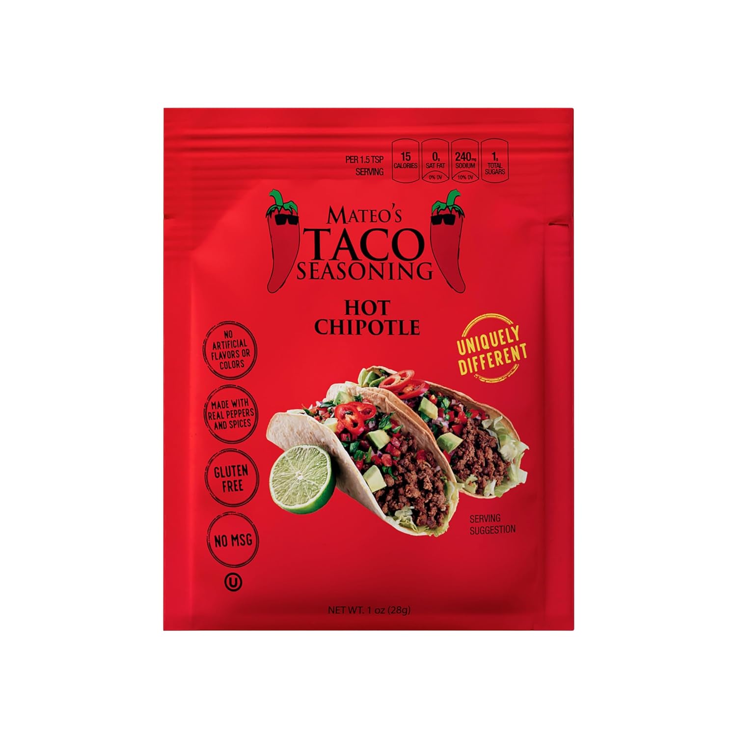 Amazon.com : Mateo's Hot Chipotle Taco Seasoning Mix Packets, 1 Ounce ...