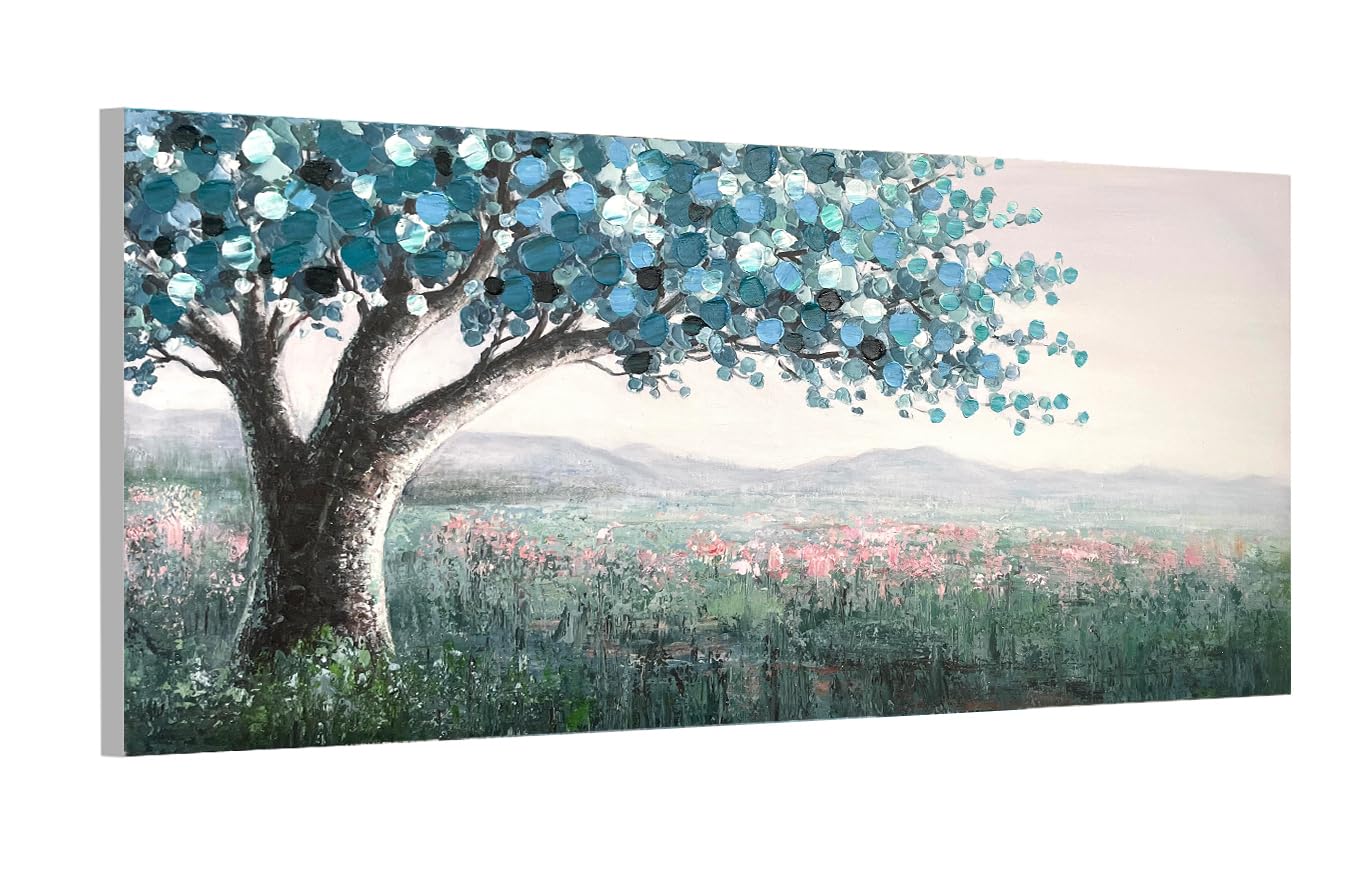 GUMEYJIA Blue Tree Wall Art Hand-Painted Tree Oil Painting ...