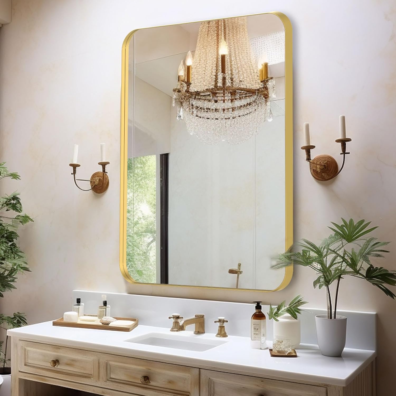 18"x24" Gold Bathroom Mirror for Wall, Small Rectangle Mirror with ...