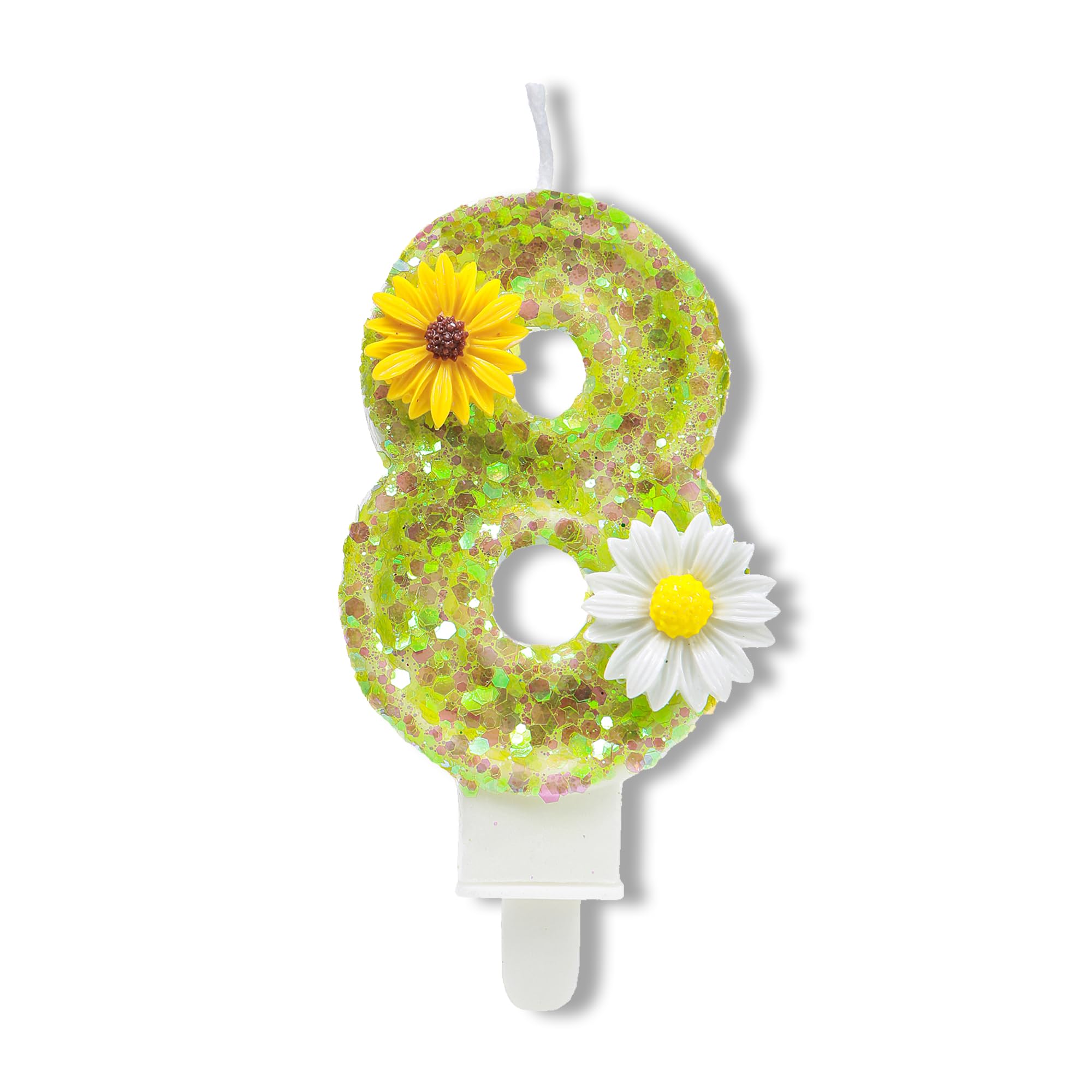 Amazon.com: Birthday Cake Candles 8,Green Number 8 Candles with Daisy ...