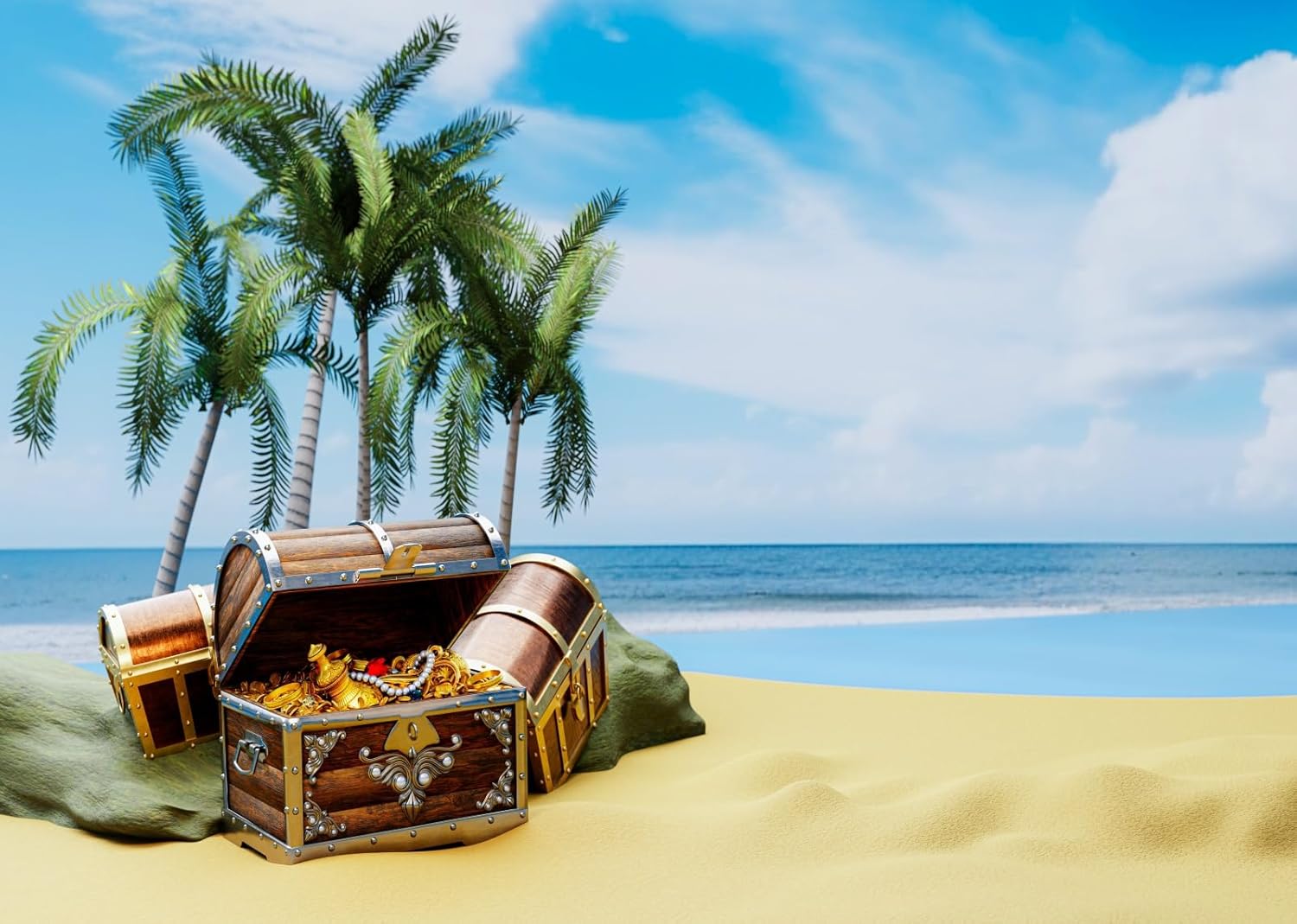 Amazon.com : Loccor 9x6ft Fabric Beach Treasure Chest Backdrop Pirate ...
