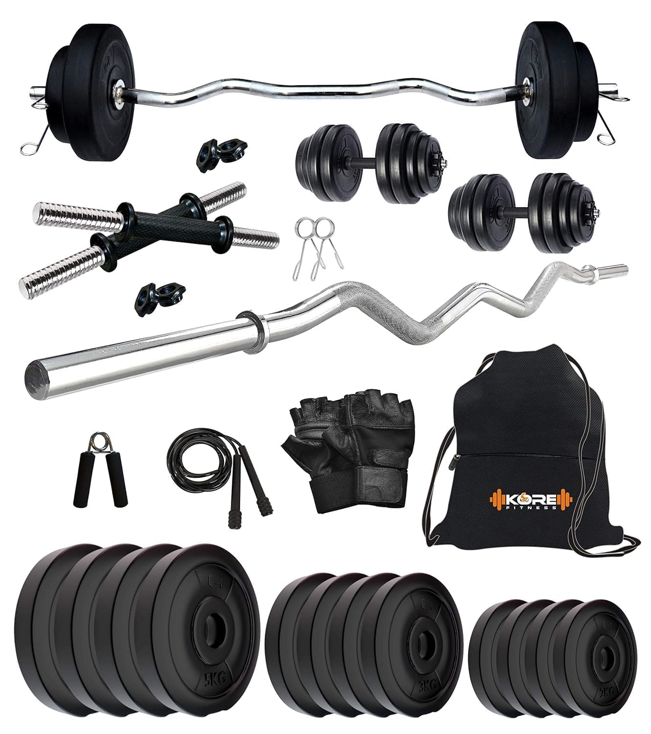 Kore PVC 40 Kg Home Gym Set with One 3 Ft Curl and One Pair Dumbbell ...