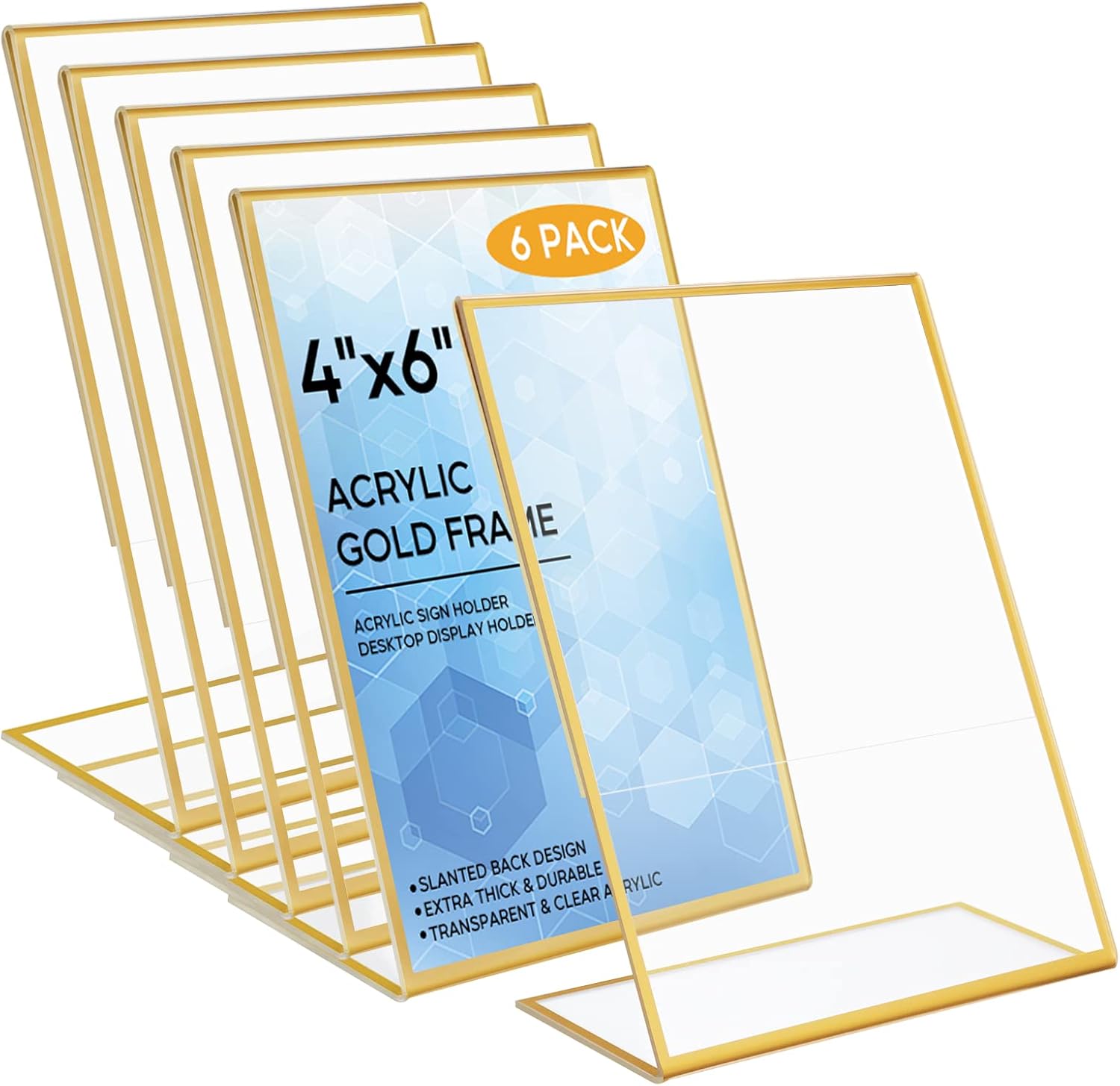 Amazon.com: 6 Pack Acrylic Gold Frame, Slanted Back Table Sign Holder ...
