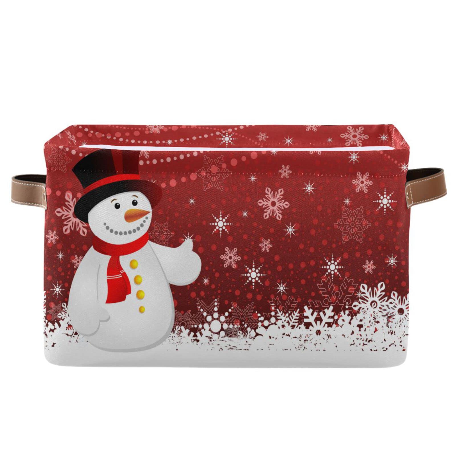 Christmas Winter Snowflakes Snowman Storage Basket Red Xmas Snow ...