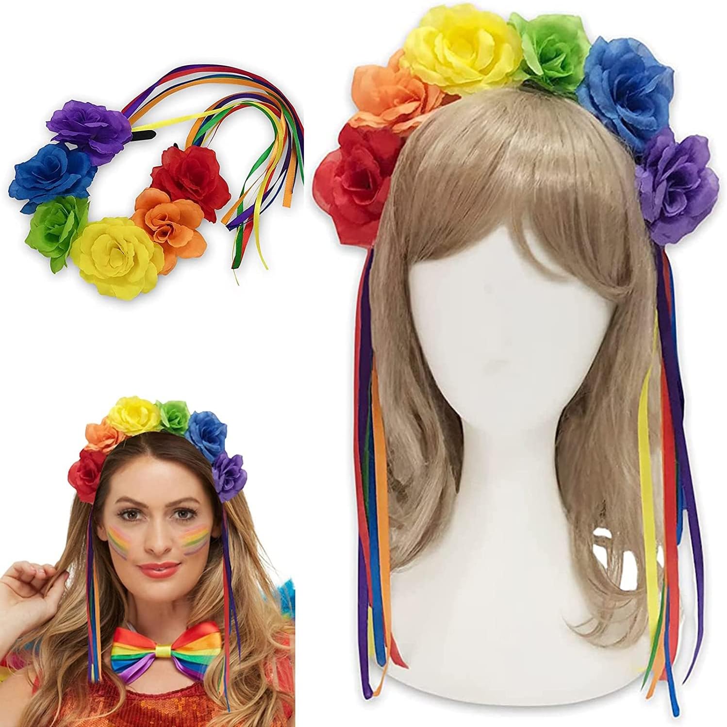 Pride Rainbow Flower Crown Headband Gay Hair Bands Lesbian Flower Hair ...