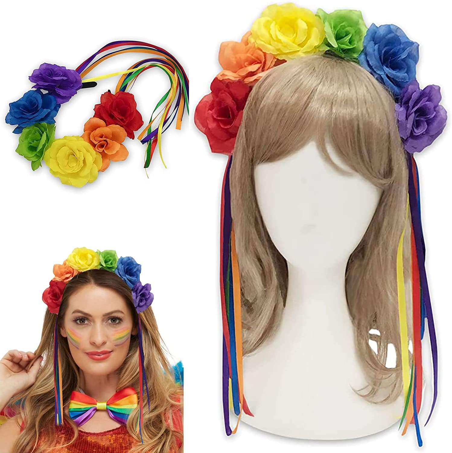 Pride Rainbow Flower Crown Headband Gay Hair Bands Lesbian Flower Hair ...