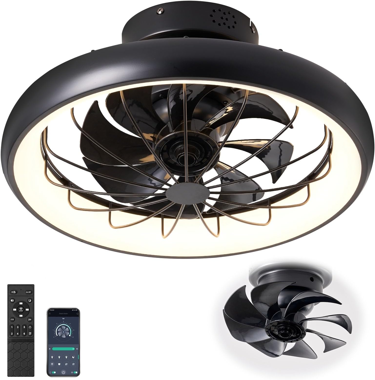Amazon.com: Siljoy Ceiling Fans with Lights 20" Low Profile Ceiling Fan ...
