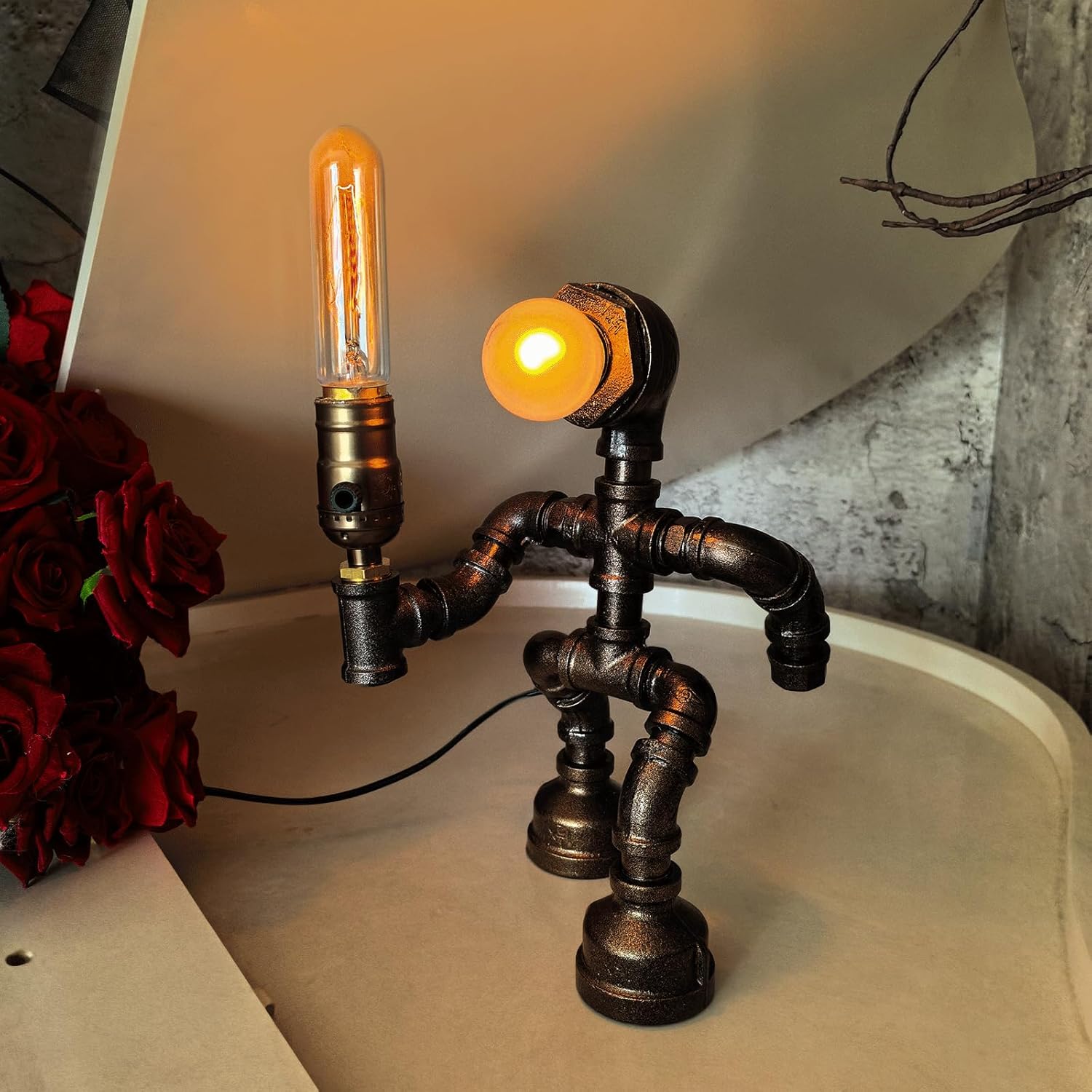 Friceoinw Steampunk Water Pipe Table Lamp Retro Industrial Metal Table ...