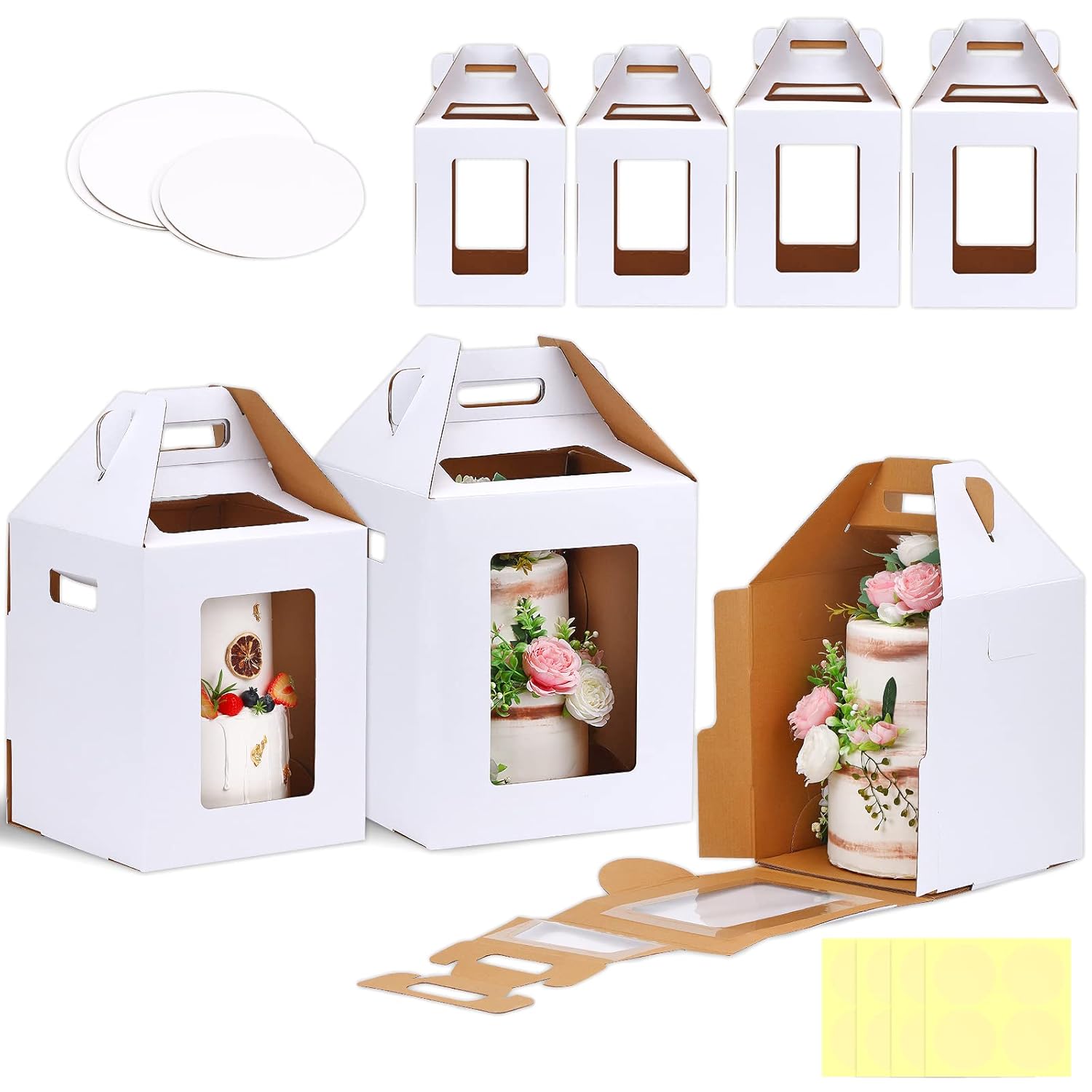 Amazon.com: Moretoes 4 Pack Tall Cake Boxes with Windows, Large Tiered ...