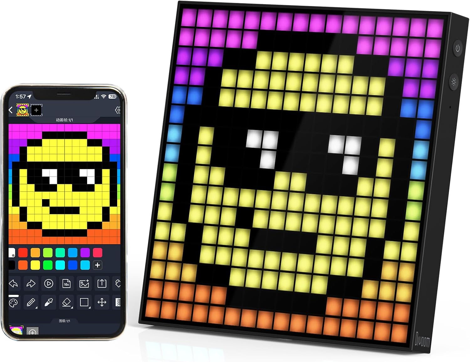 Divoom Pixoo-16 Pixel Art WiFi 16x16 LED Light Sign Digital Frame ...