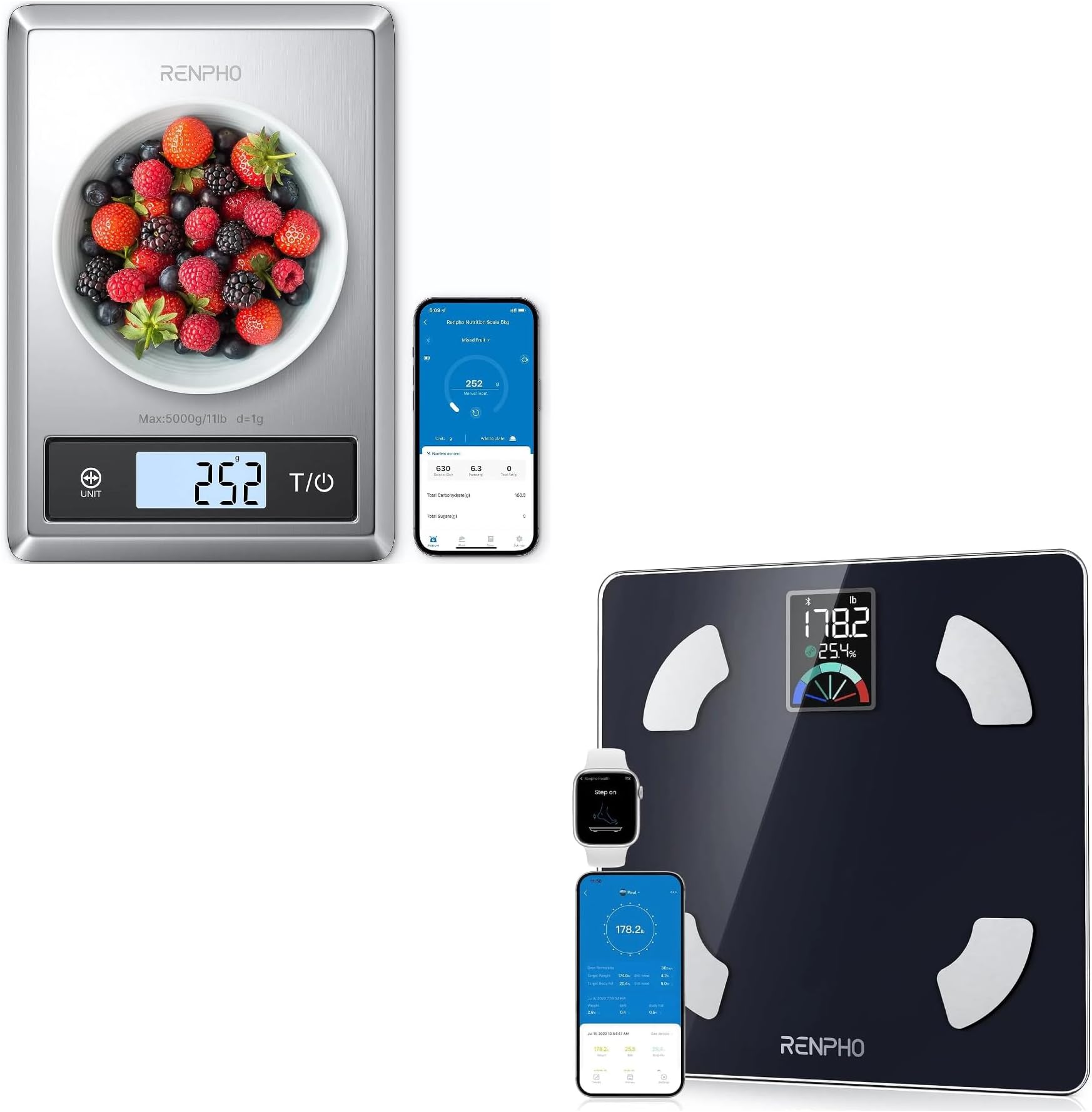 Amazon.com: RENPHO Smart Food Scale, Smart Scale with Large Colored VA ...