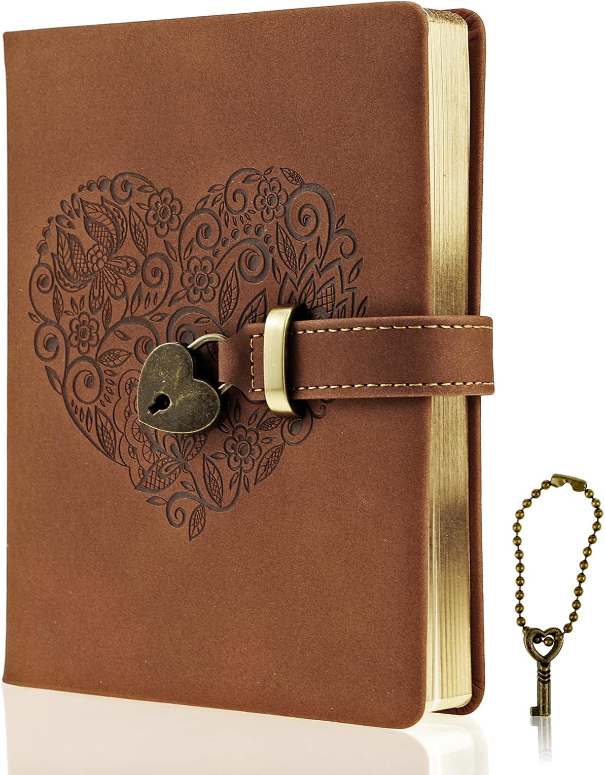 Amazon.com : Mazeran Lock Journal, Heart Shaped Locking Leather Floral ...
