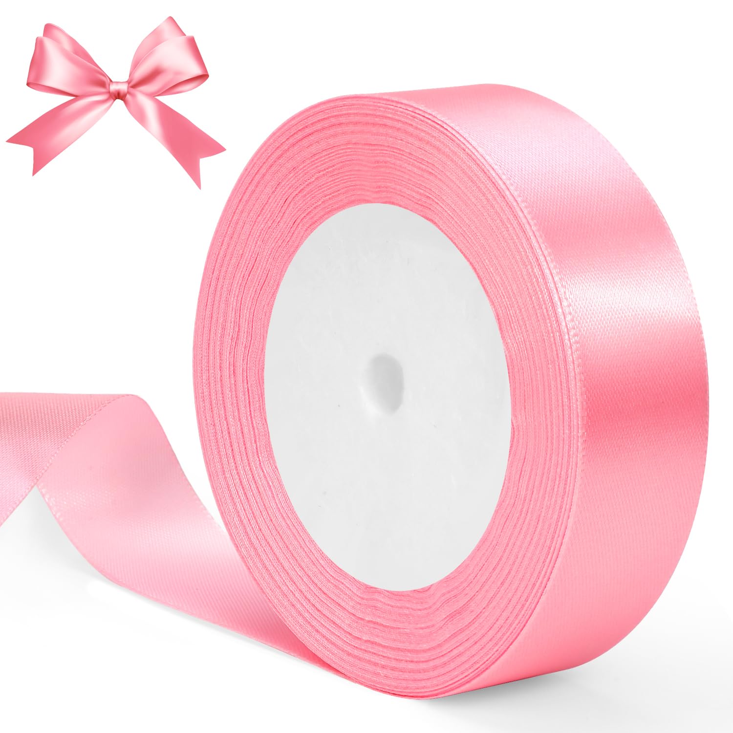 BTTNG Pink Satin Ribbon 25mm for Gift Wrapping, 22M Satin Ribbon for ...