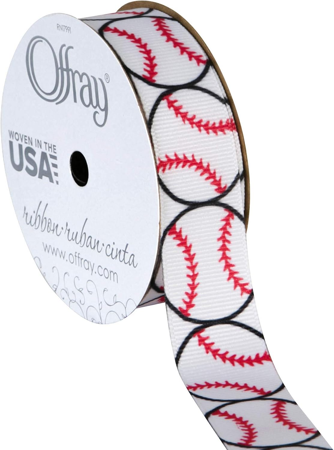 Amazon.com: Offray 922163 7/8" Wide Grosgrain Ribbon, Baseball Pattern ...
