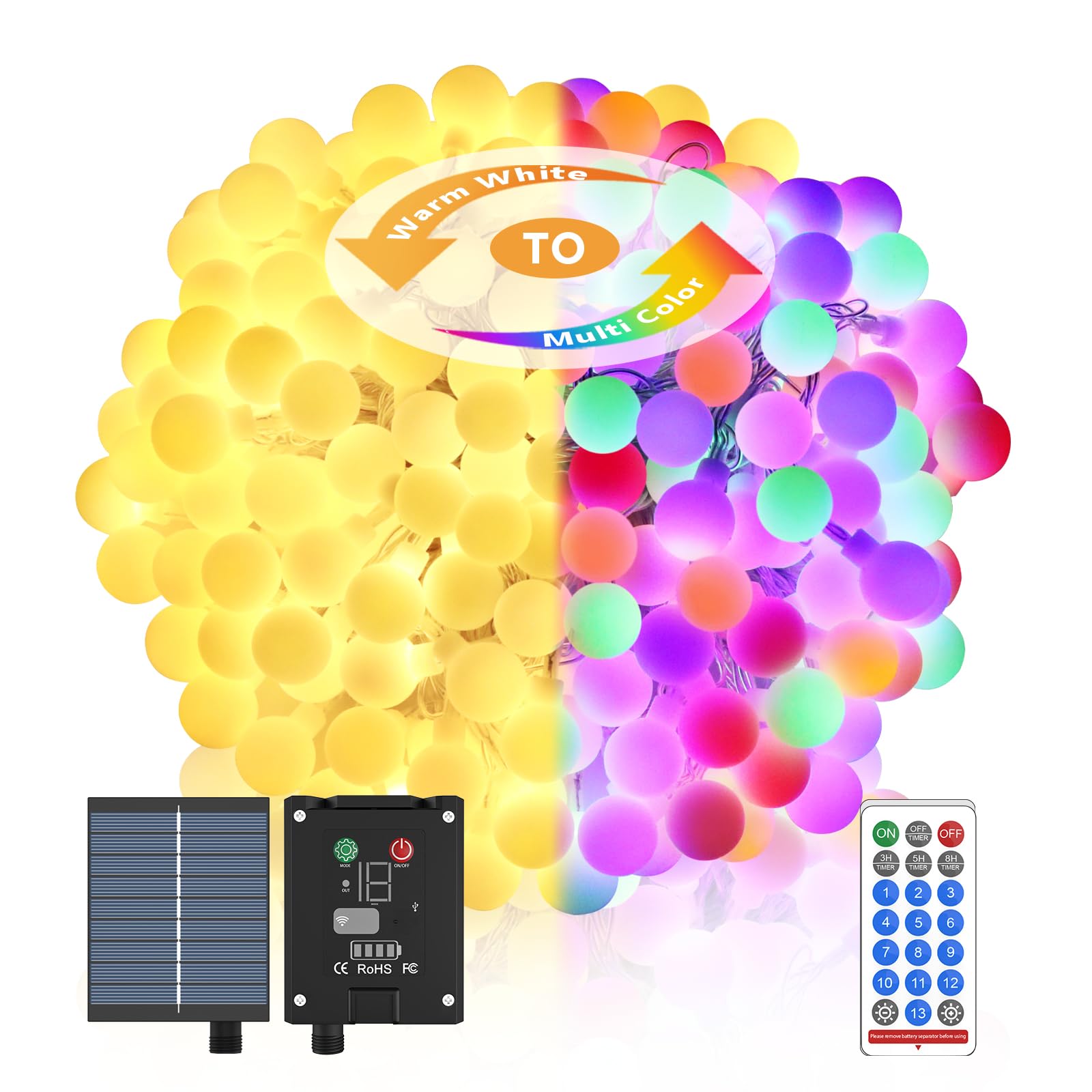 Soiarllt 85FT Solar Color-Changing String Lights 160LED, 1200mAh Large ...