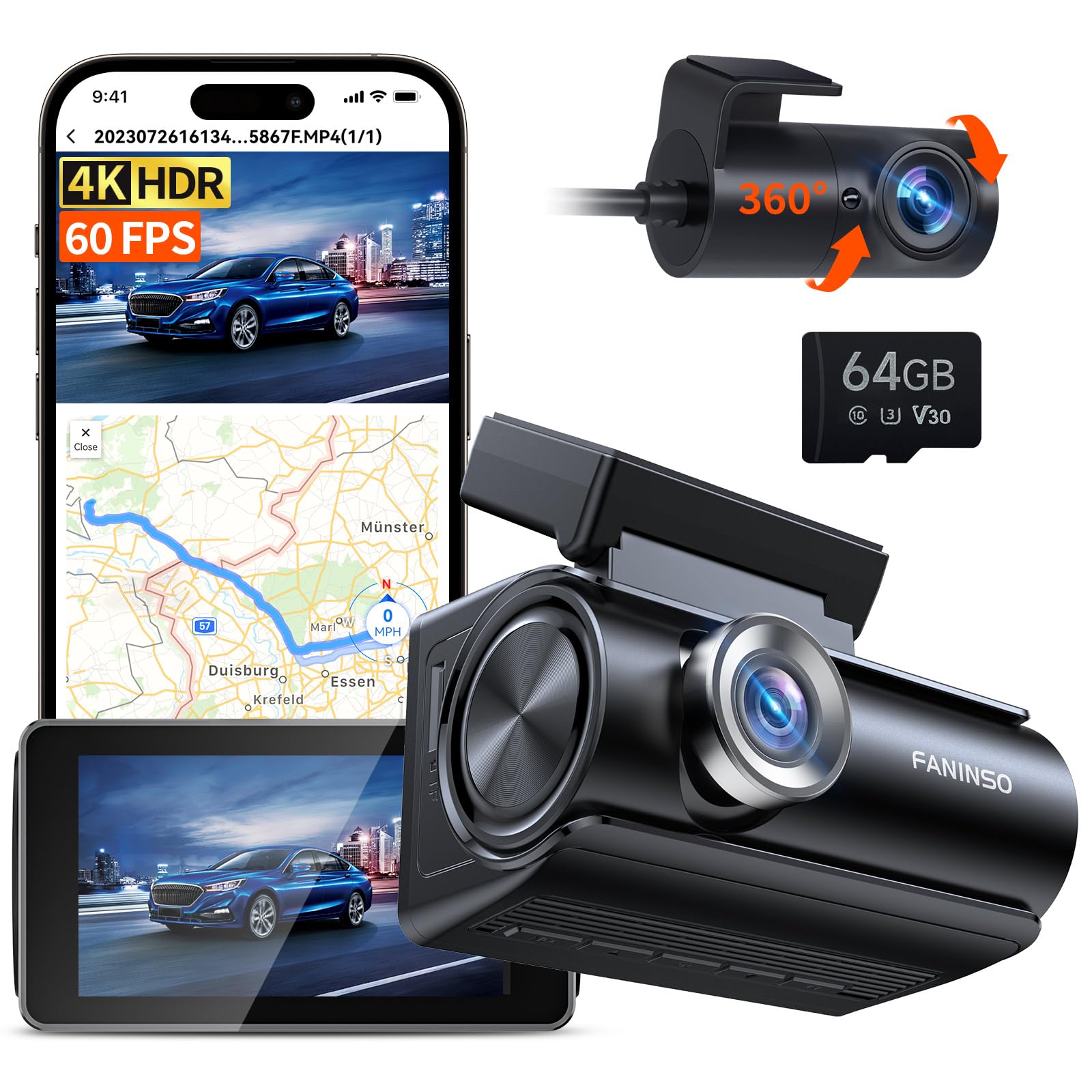 Amazon.com: Faninso 4k Dash Cam Front and Rear - Dash Camera for Cars ...