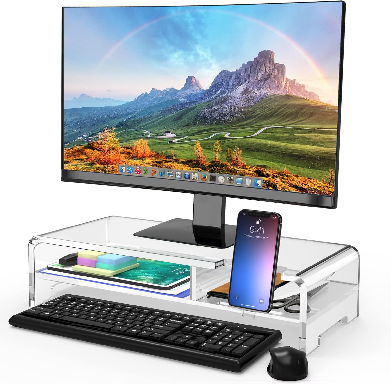 QooWare Support de moniteur en acrylique transparent pour ordinateur ...