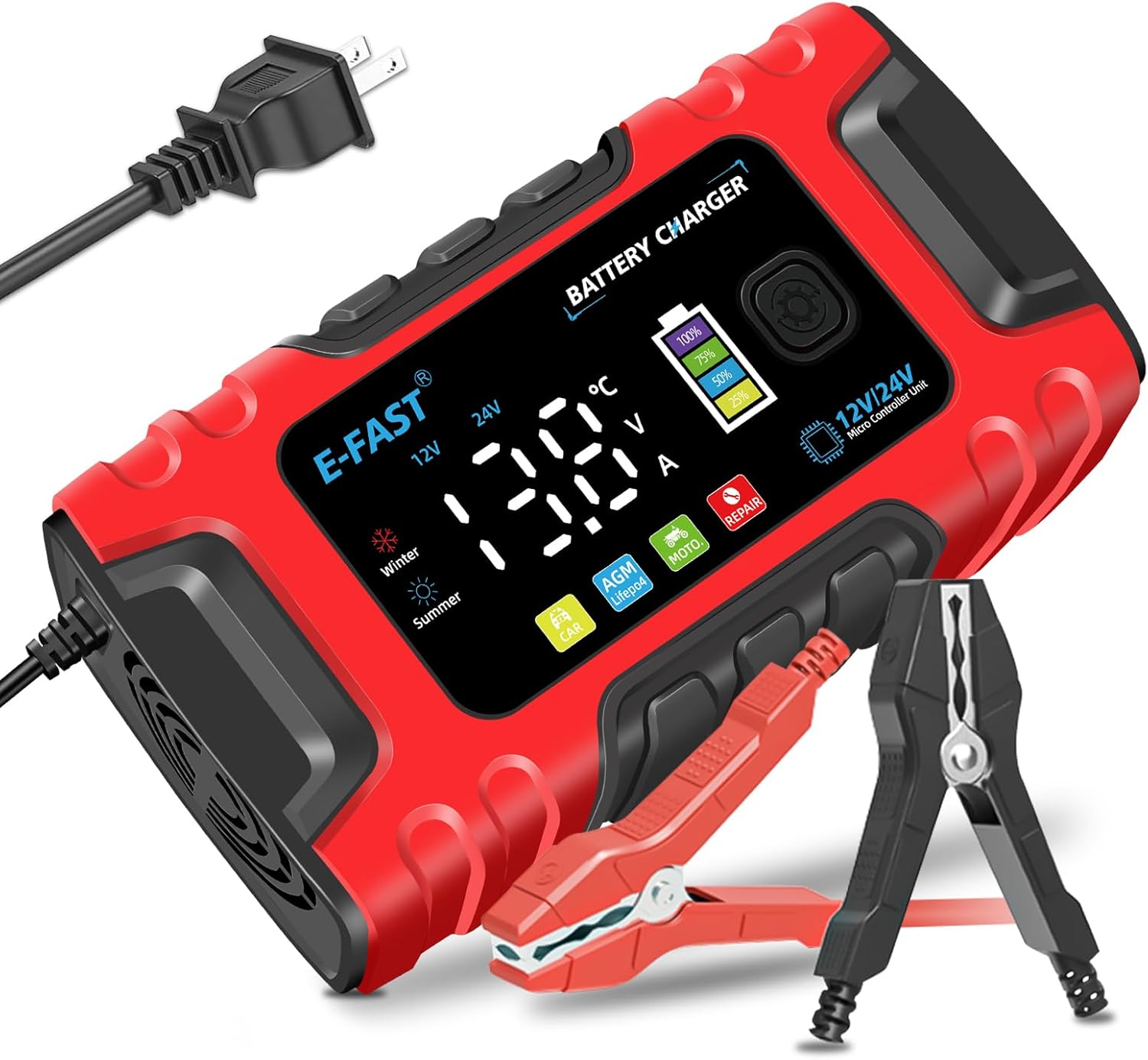 Amazon.com: E-FAST Battery Charger, 10A Lifepo4 Lead Acid 12V/24V Smart ...