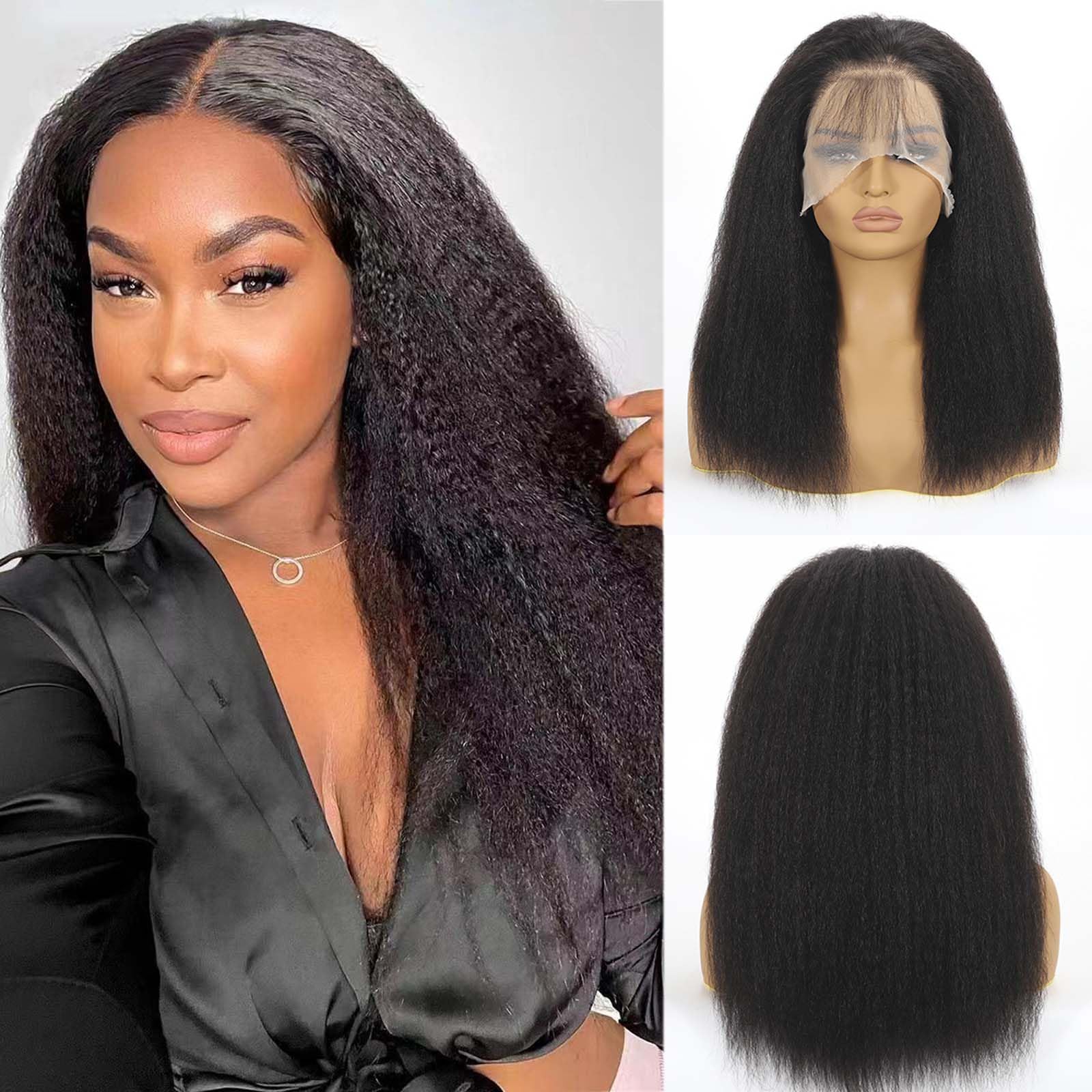 Amazon.com : AZW Kinky Straight Wigs for Black Women Human Hair,180 ...