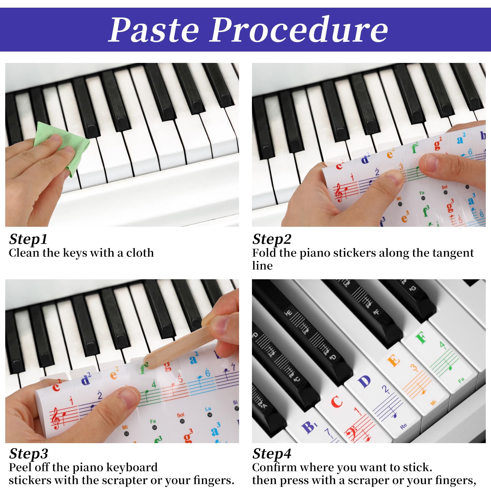 Snapklik.com : Piano Key Stickers 88 Key Colorful Note Stickers For All ...