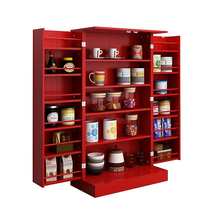 Buy HOME BI 41'' Red Kitchen Pantry Cabinet, Double Door Food Storage ...