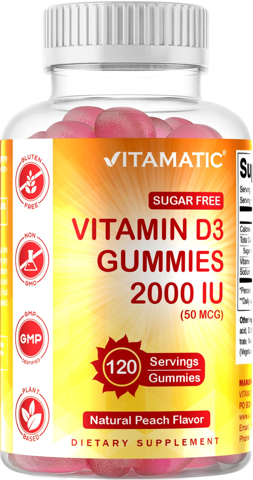 Amazon.com: Vitamatic Sugar Free Vitamin D3 2000 IU - 120 Pectin Based ...
