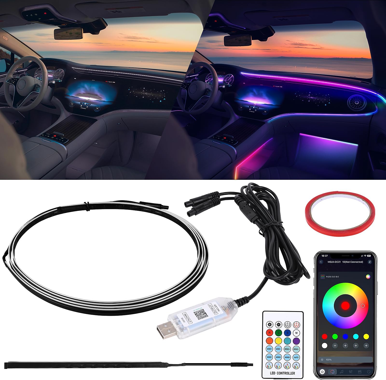 GPJYD Acryl Auto LED Innenbeleuchtung, RGB Ambientebeleuchtung Auto ...
