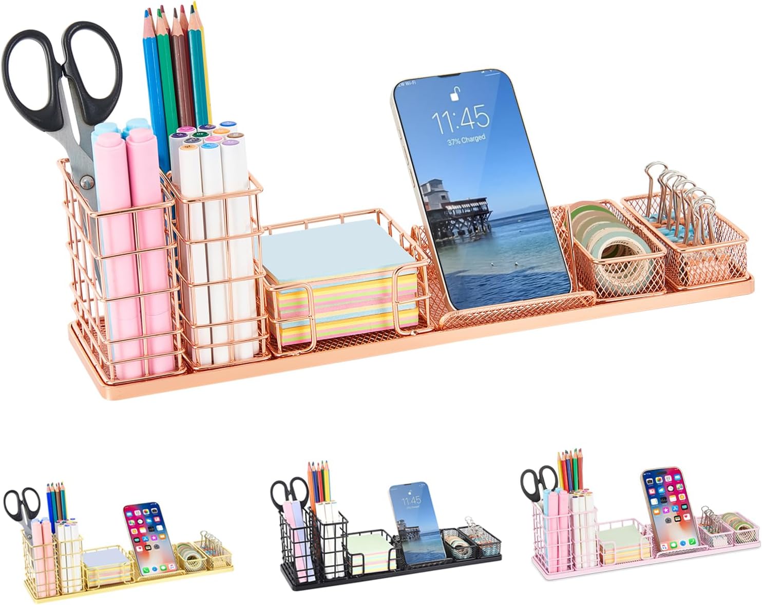 Amazon.com : Paper Junkie Rose Gold Desk Organizer Set for Home Office ...